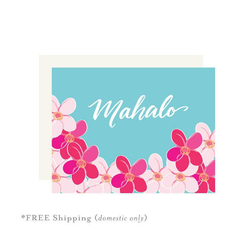 Mahalo Floral Card | Thank You Greetings | Hawaii Pink & Blue Design ...