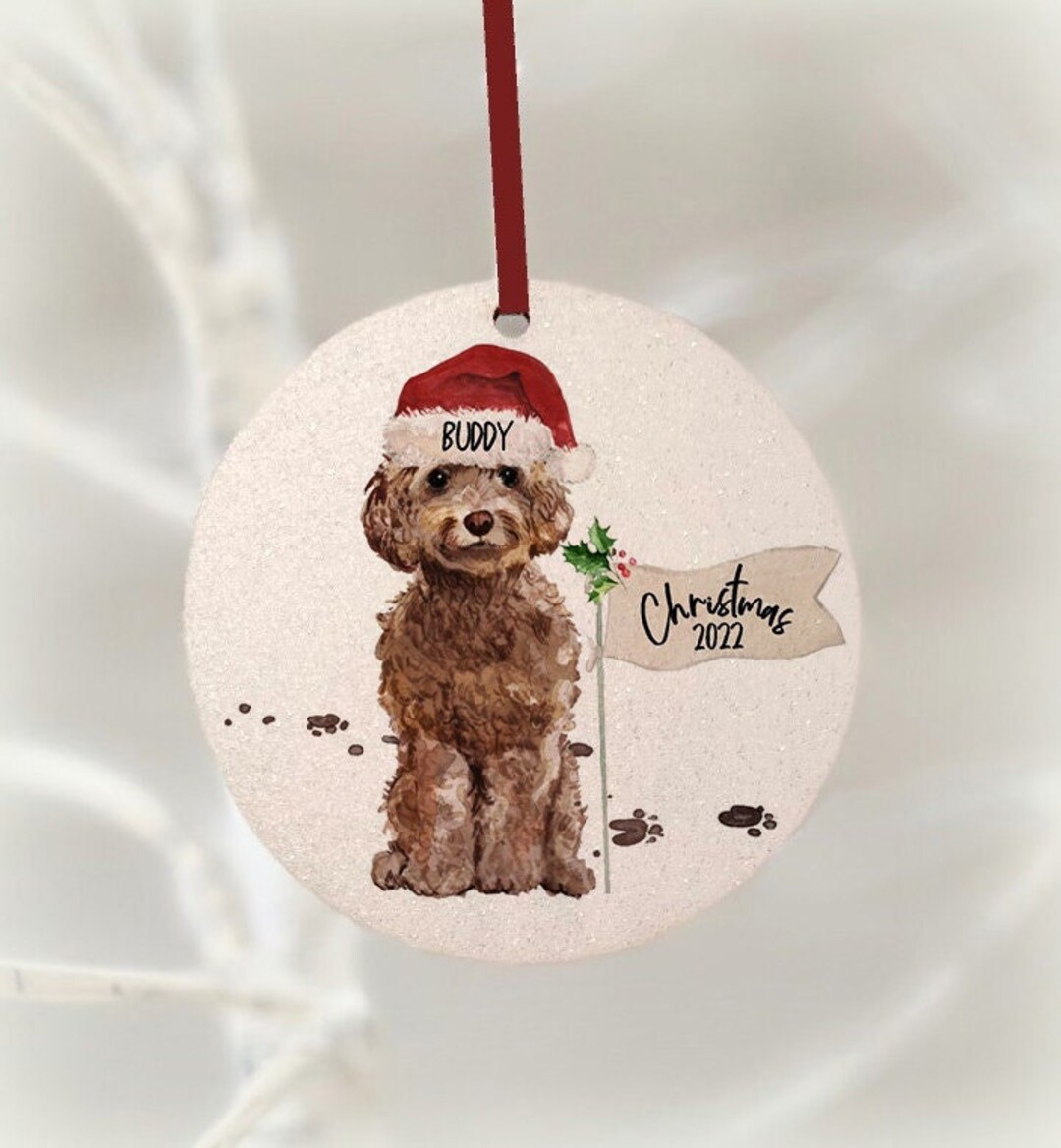 Dog, Doodle, BROWN Cockapoo, Christmas Baby Personalised Name, Bauble ...