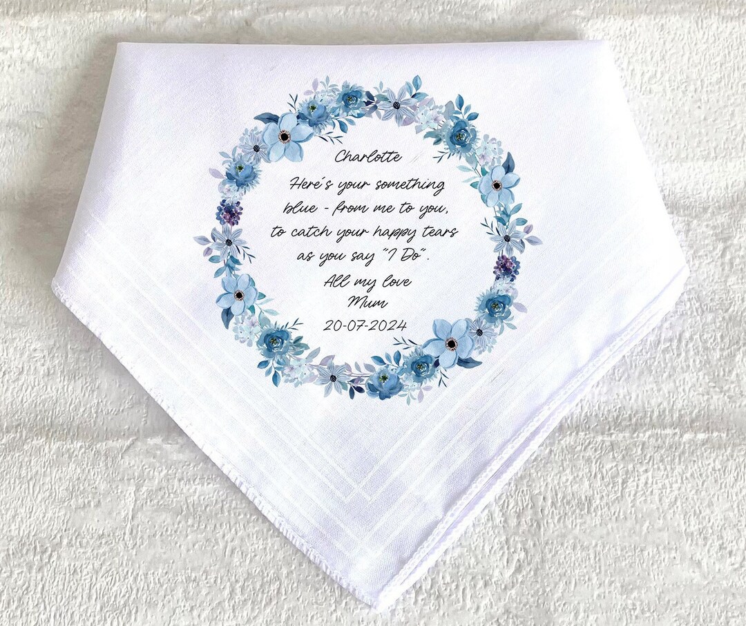 SOMETHING BLUE Keepsake Personalised Gift for Bride Handkerchief ...