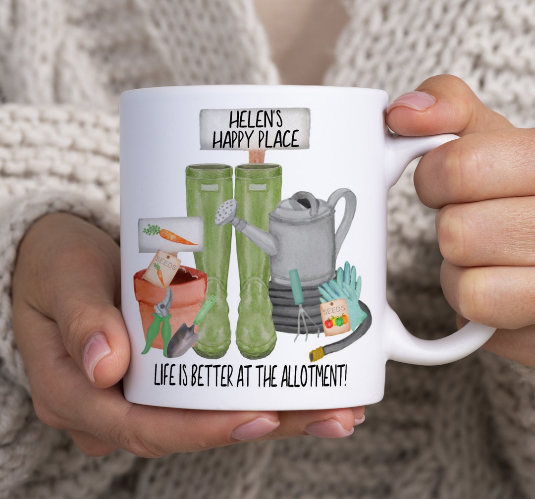 Allotment Ceramic Mug, Personalised With Name, 11oz, Double Sided Cup ...