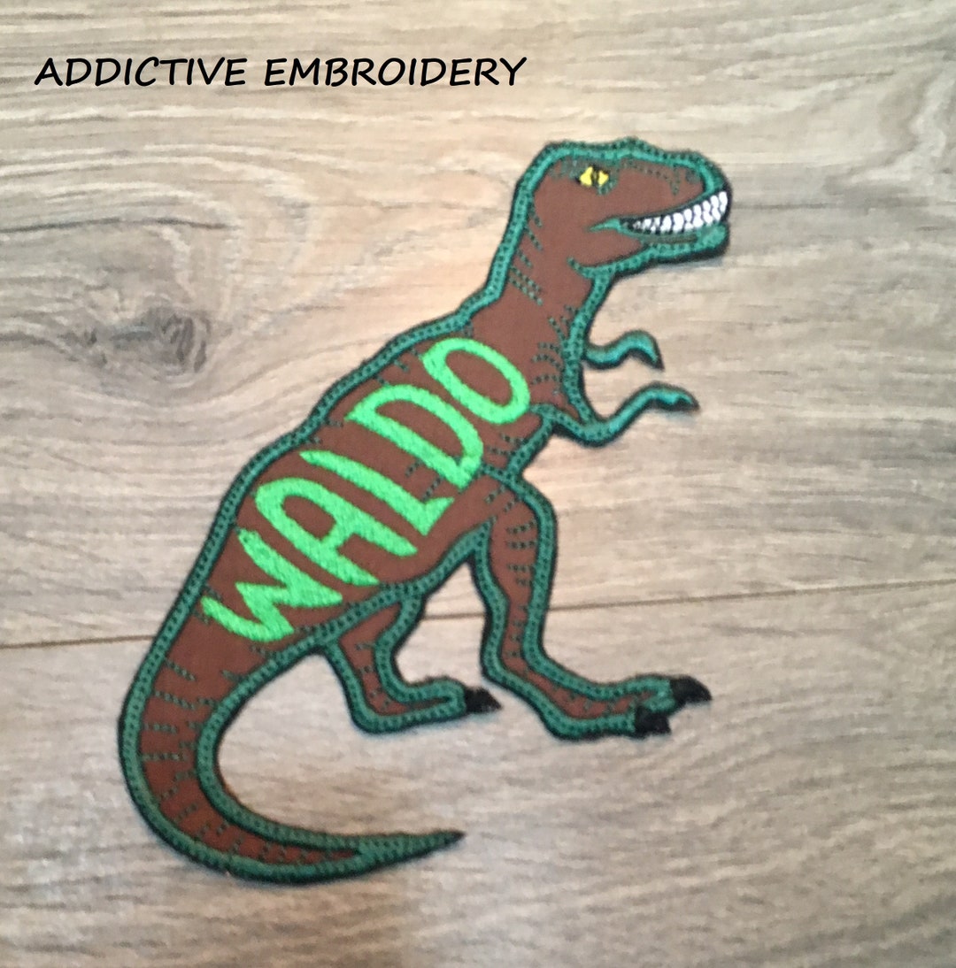 Tyrannosaurus T-rex Dinosaur Personalized Iron on Patch Embroidered Custom Applique Brown Fabric ...