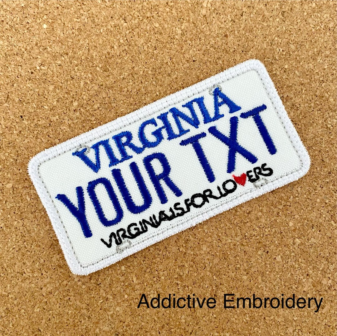 VIRGINIA License Plate VA Iron on Patch Travel Personalized Embroidered ...