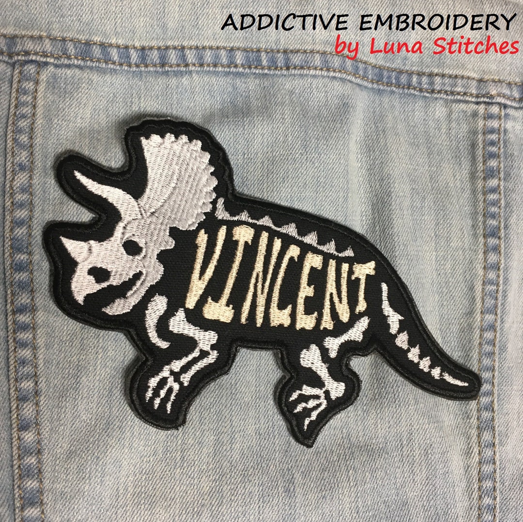 Triceratops Dinosaur Personalized Iron on Patch Dino Skull Bones ...