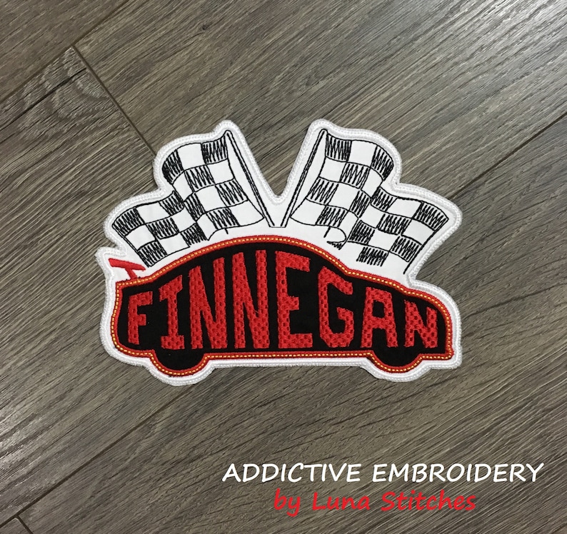 Race Car Checkered Flag Personalized Iron on Patch Embroidered - Etsy