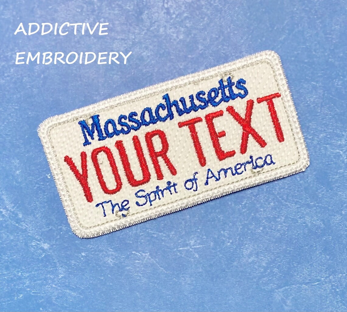 MASSACHUSETTS Ma License Plate Personalized Iron on Patch Embroidered ...