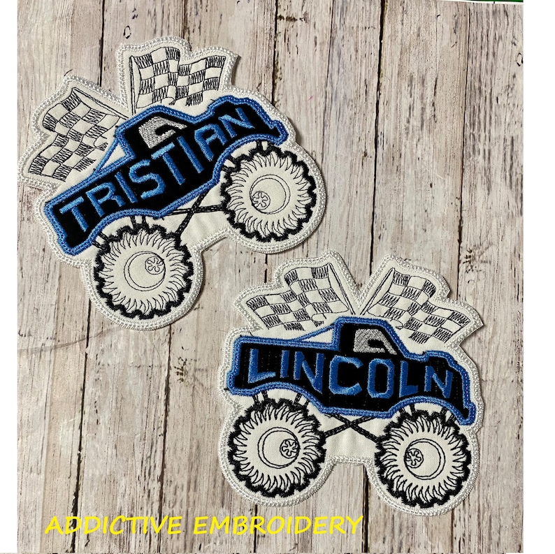 Monster Truck Race Car Checkered Flag Personalized Iron on Patch ...