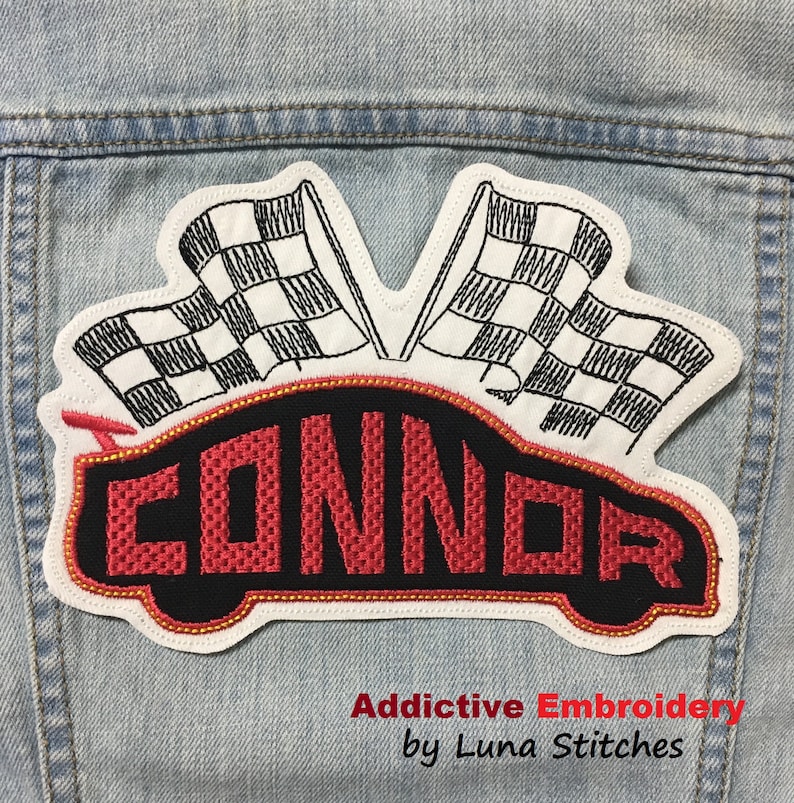 Race Car Checkered Flag Personalized Iron on Patch Embroidered - Etsy