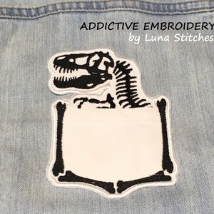 Tyrannosaurus T-rex Dinosaur Iron on Patch FUNCTIONAL Dino Pocket ...