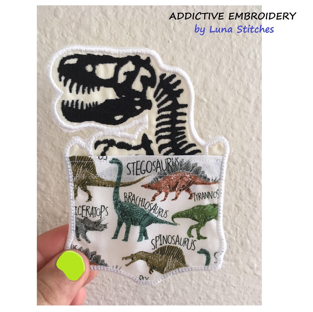 Tyrannosaurus T-rex Dinosaur Iron on Patch FUNCTIONAL Dino Pocket ...