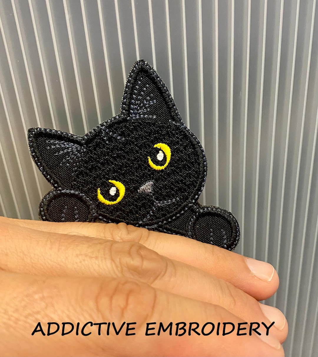 Cat Black Cute Iron on Patch Embroidered Pocket Peeking Peek USA - Etsy