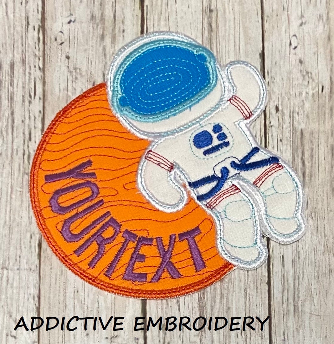 Astronaut in Space Planet Personalized Name Iron on Patch Embroidered ...
