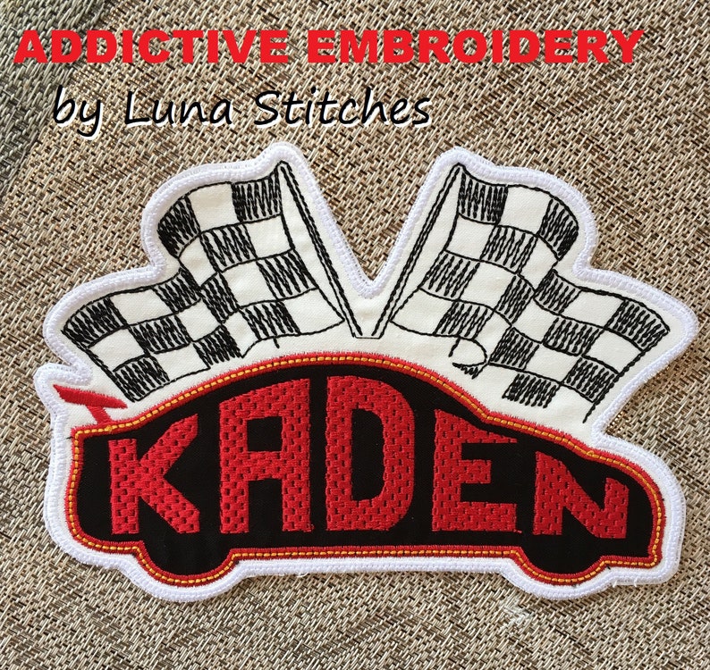 Race Car Checkered Flag Personalized Iron on Patch Embroidered - Etsy