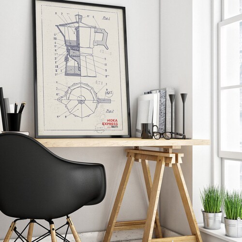 Coffee Machine Poster Moka Express Italy Technical Draw - Etsy