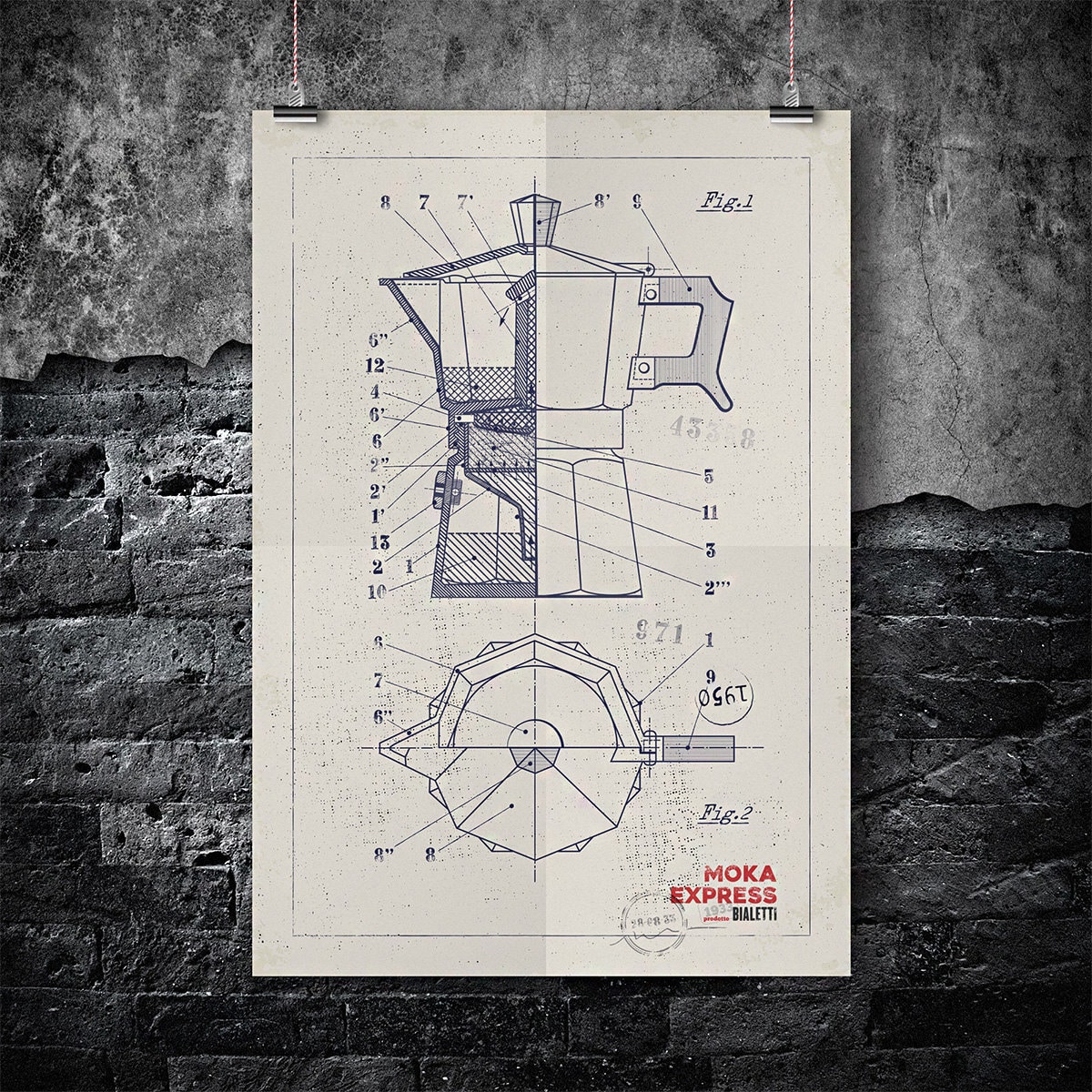 Coffee Machine Poster Moka Express Italy Technical Draw - Etsy
