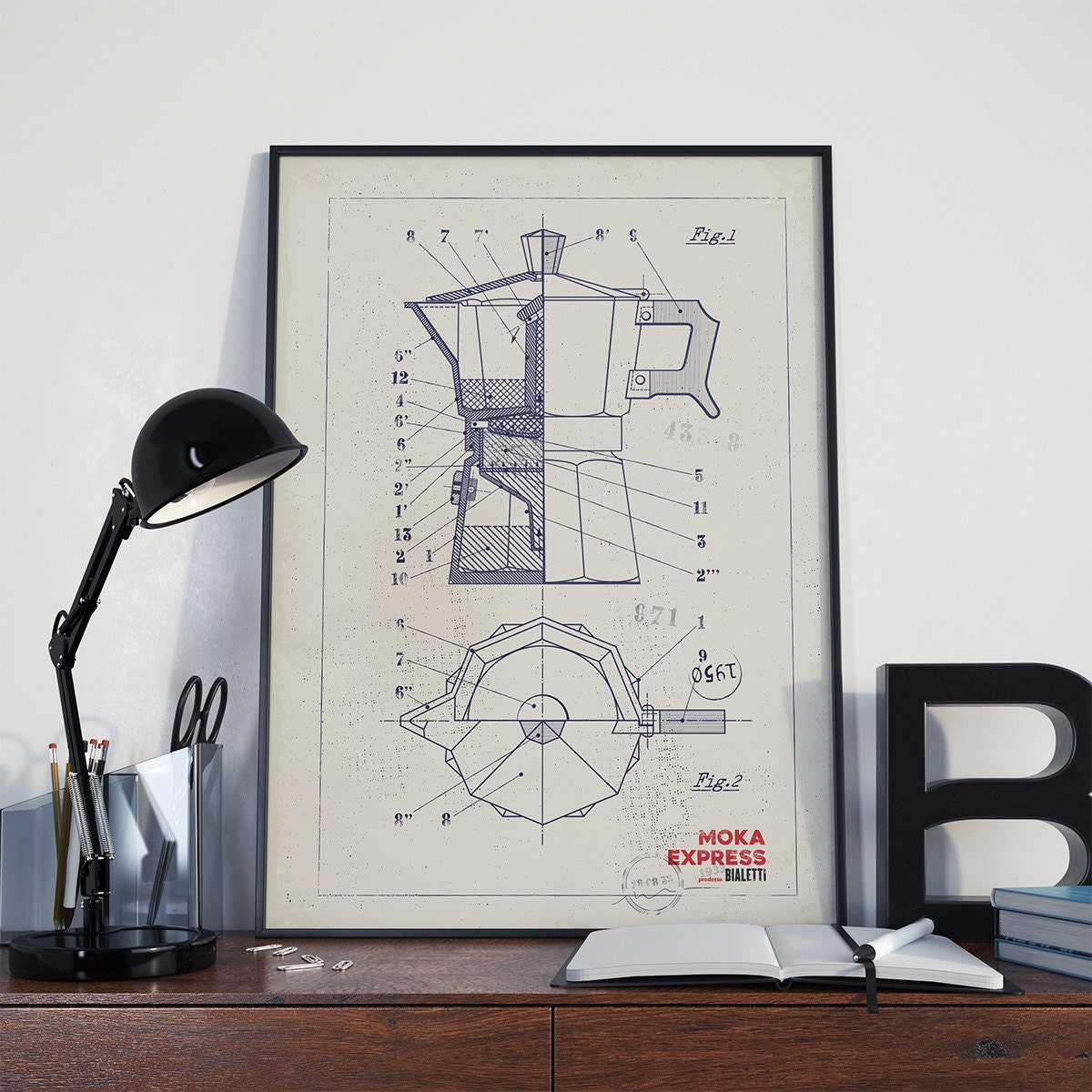 Coffee Machine Poster Moka Express Italy Technical Draw - Etsy
