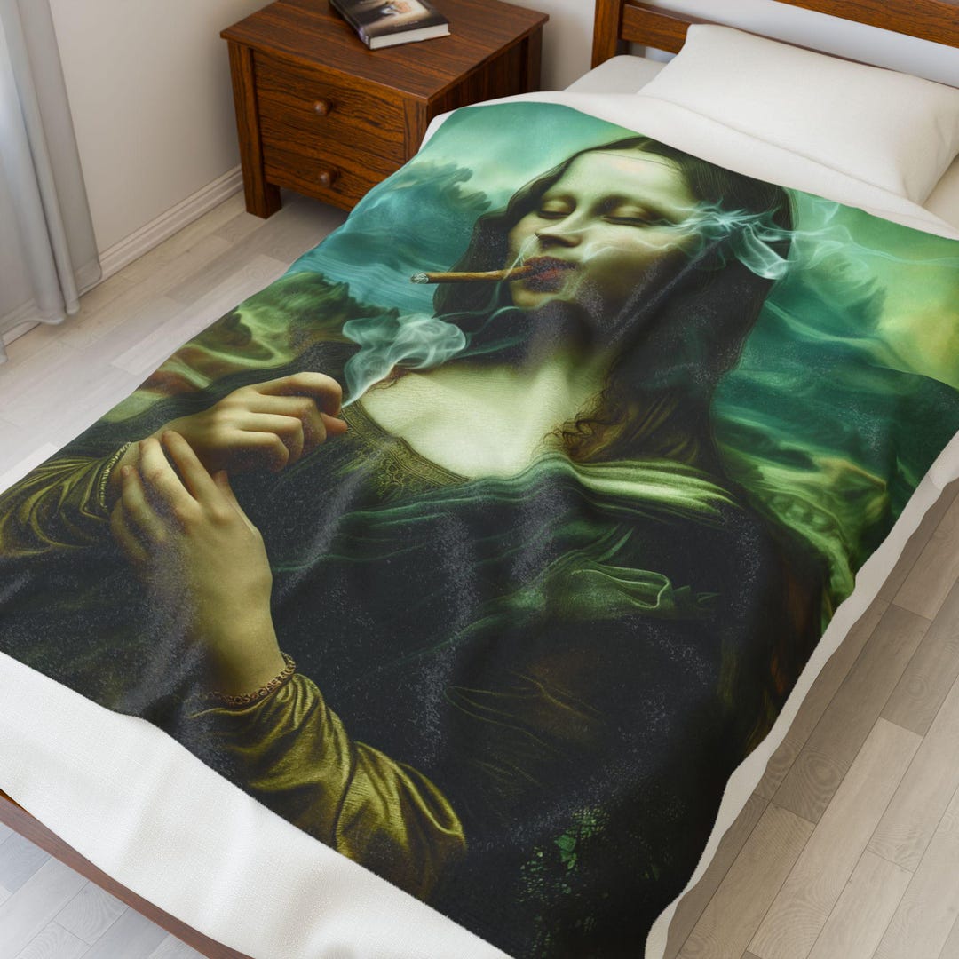 Blanket, Mona Lisa Smoking a Cigar, Humor Design - Funny Throw ...
