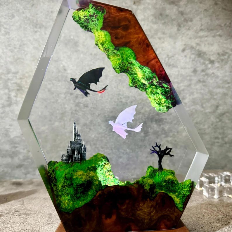 Train Your Dragon Fly Over the Castle Night Lights, Resin Epoxy Lamp ...