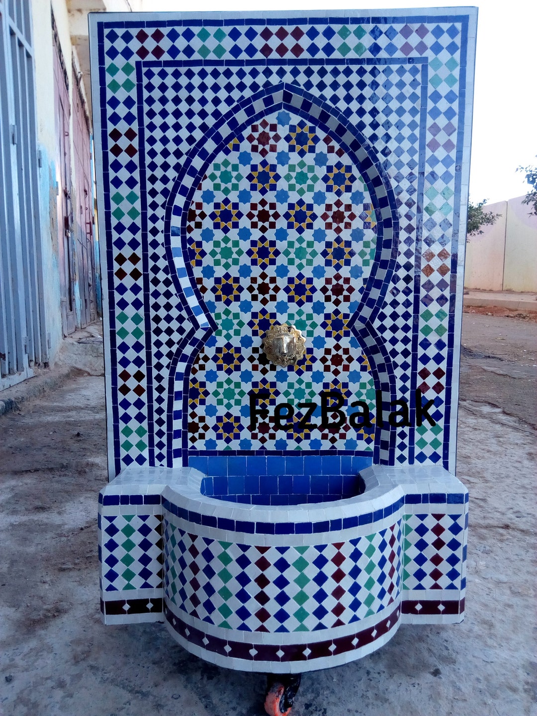 Modern Moroccan Garden Waterfall Fountain Zellige Mosaic Outdoor Patio ...