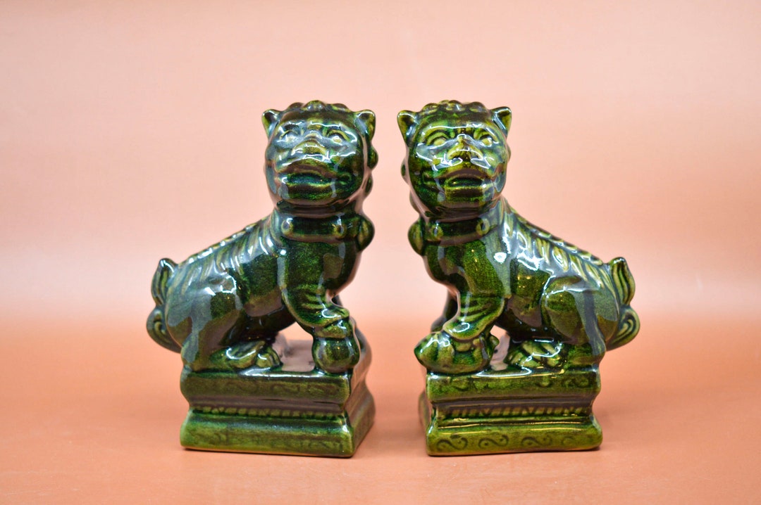 Vintage Chinese Porcelainpair Fu Lions 7.5 Inches Tall - Etsy