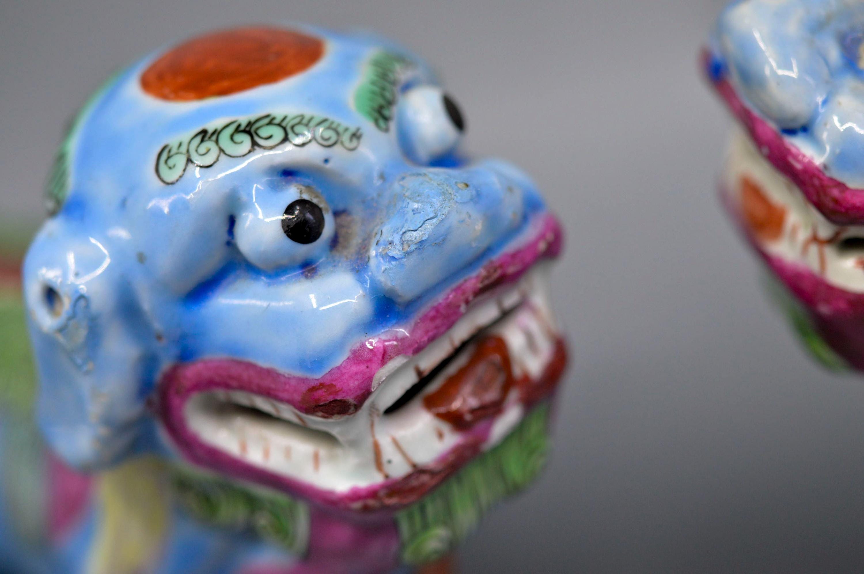 Antique, Chinese, Pair, Porcelain, Fu Lions Figurine 7 X 5 Inches ...