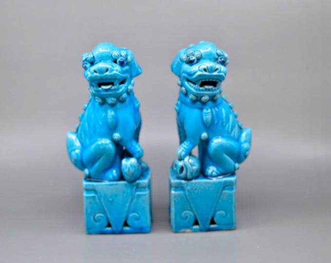 Antique, Chinese, Pair, Porcelain Fu Lions Figurines, 8.5 Inches Tall ...