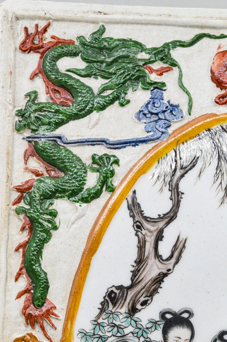 Vintage Chinese Porcelain Handprinted Wall Plate 14 X 10.5 | Etsy