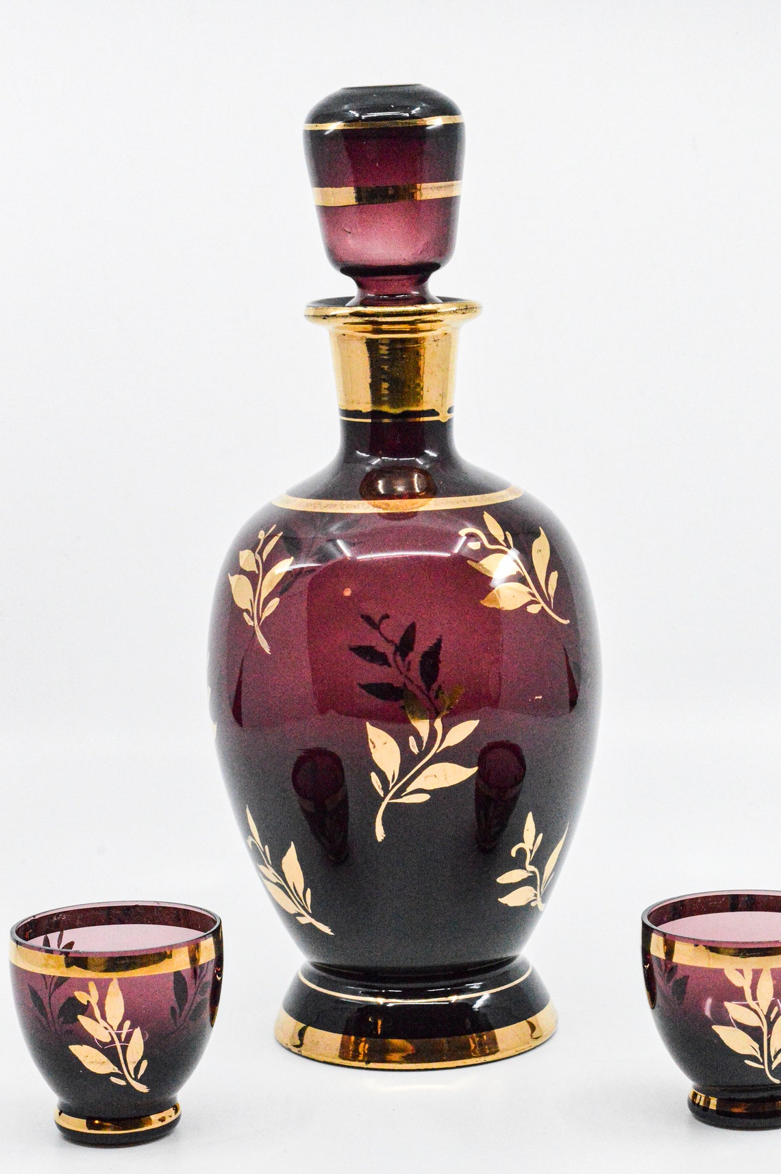 Vintage Italian Glass Decanter With Pair of Small Glasses, Mid 20 Th ...