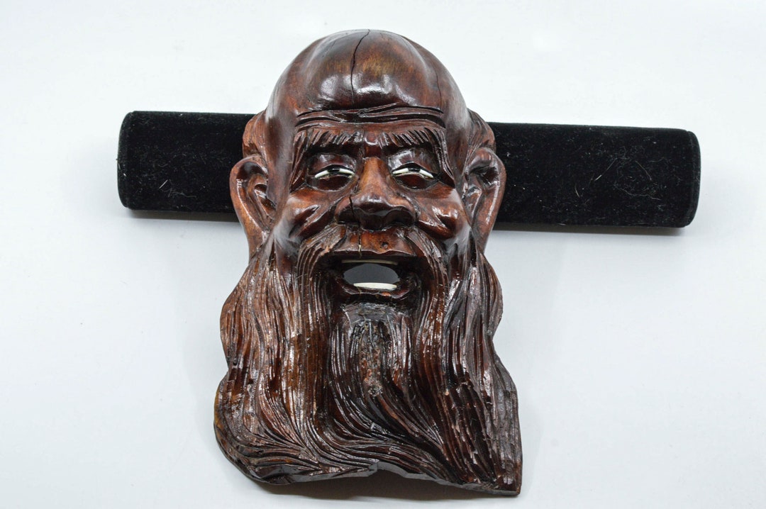 Vintage Chinese Carved Wooden Shou Lou Wall Hanging Mask ,10 Inches ...