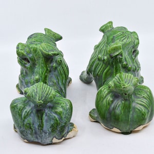 Vintage, Japanese, Ceramic, Green, Pair Fu Lions, Figurines, 5 X 7 ...