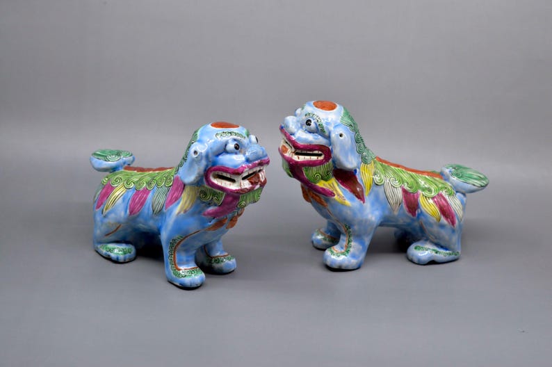 Antique, Chinese, Pair, Porcelain, Fu Lions Figurine 7 X 5 Inches ...