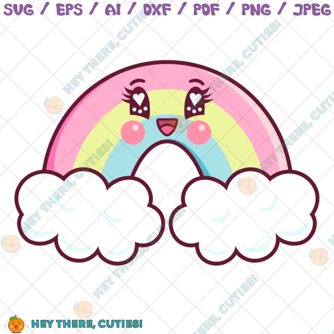 Cute Kawaii Rainbow Vector Clipart, Layered SVG and PNG (original ...