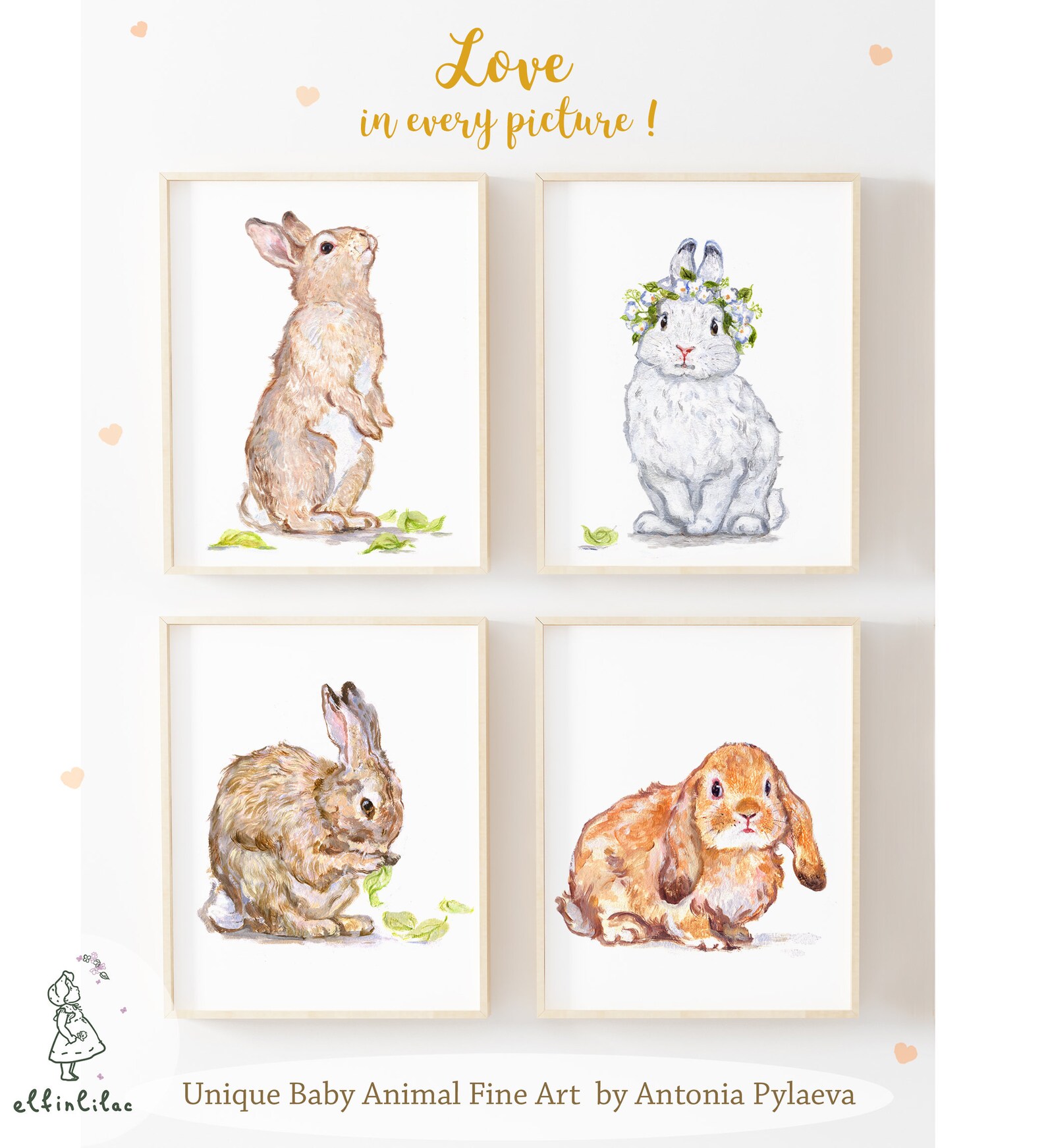 Bunny Art Print Set Bunny Nursery Prints Giclee Bunny | Etsy