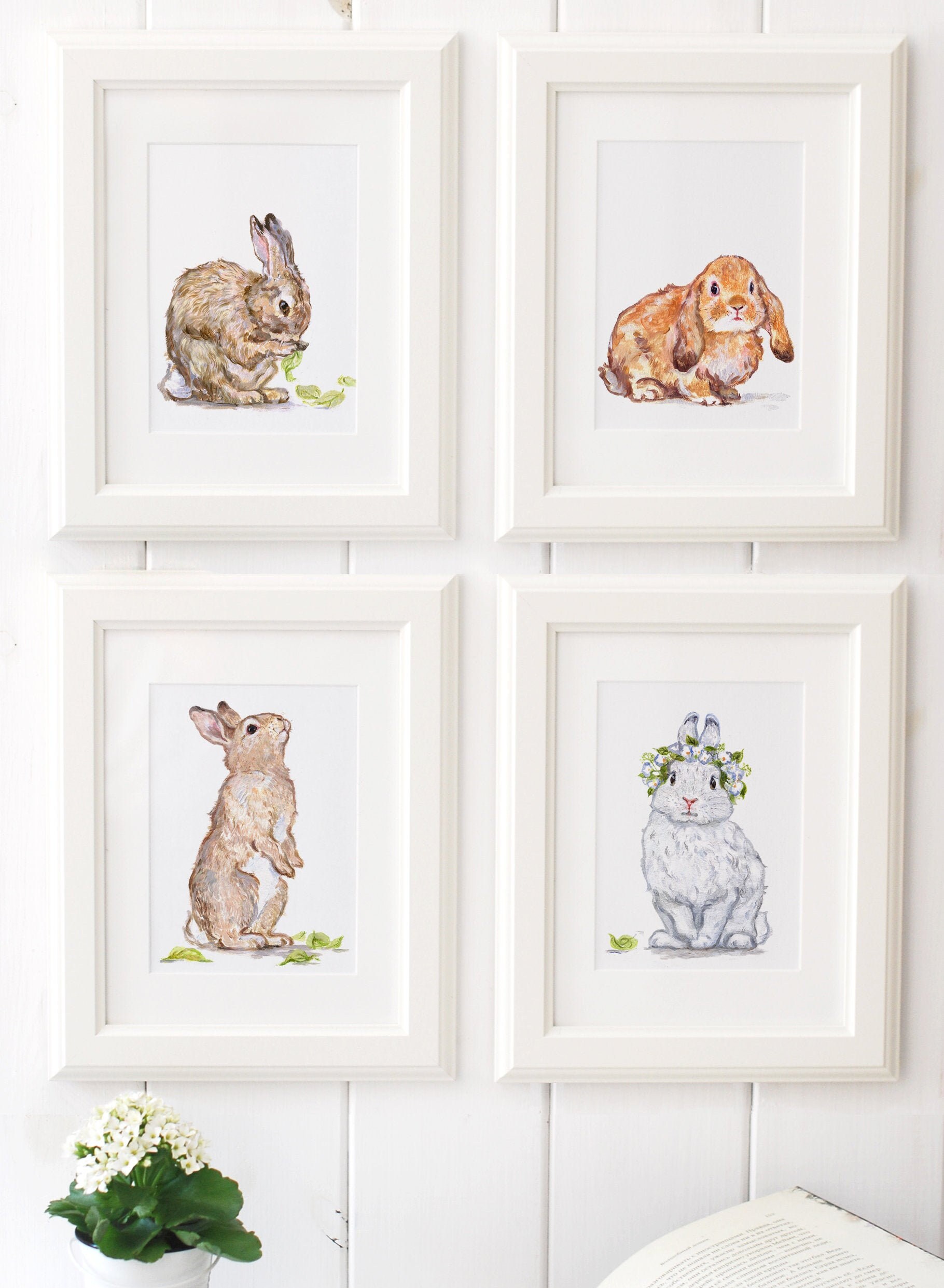 Bunny Art Print Set Bunny Nursery Prints Giclee Bunny | Etsy
