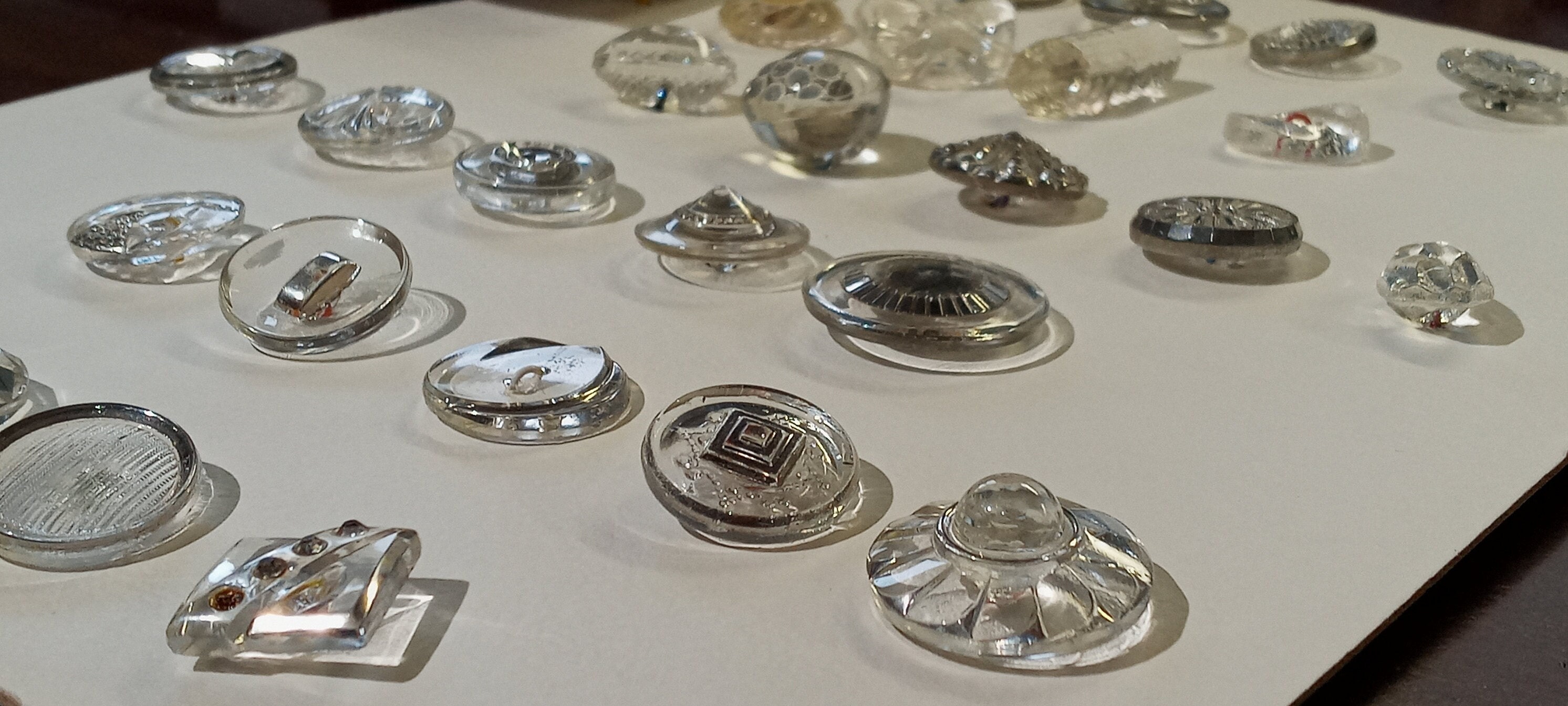 30 Clear Glass Buttons, National Button Society, All Sizes, Show Card ...