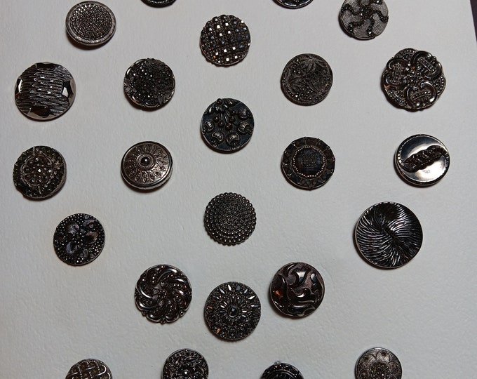 Sale!! 35 Black Glass With Silver Luster Buttons, National Button ...