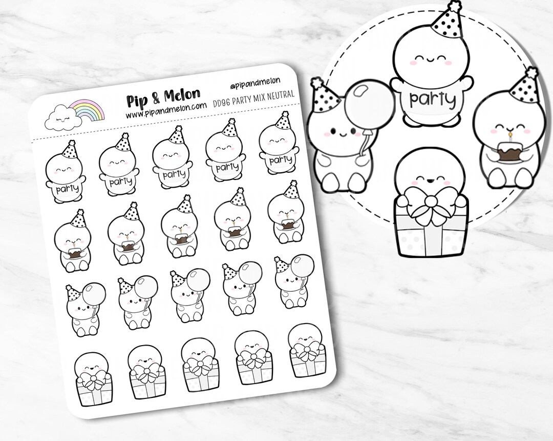 Cubby Emoticon Party Neutral Planner Stickers, Cake Stickers, Party ...