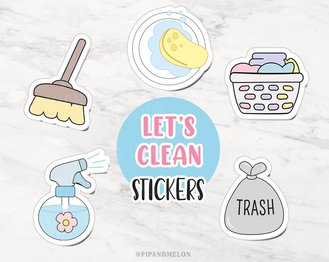 LET'S CLEAN Doodle STICKERS, Cleaning Stickers Sweep, Laundry, Dishes ...