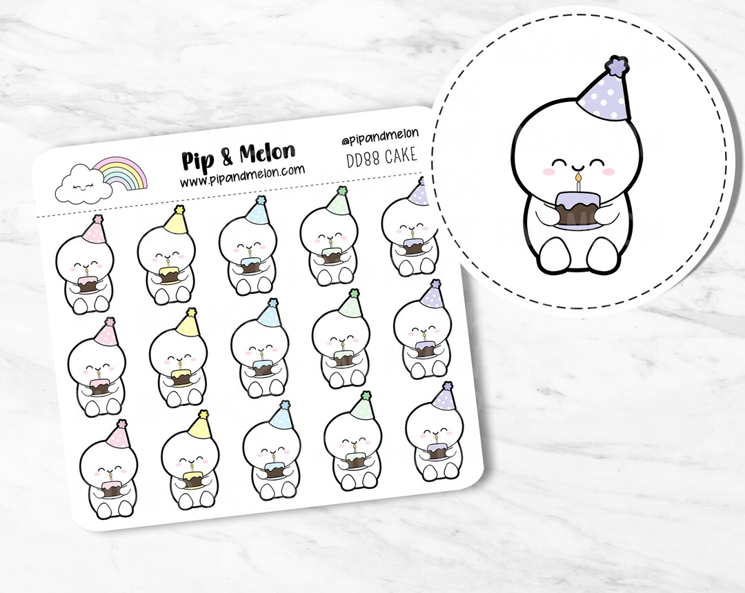 Cubby Emoticon Birthday Cake Planner Stickers, Birthday Reminder ...