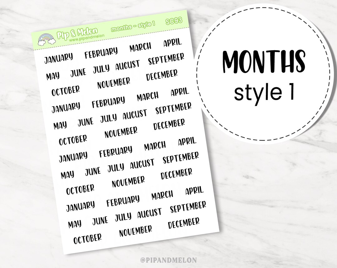 Months of the Year Script Planner Sticker Style 1 Functional Stickers ...