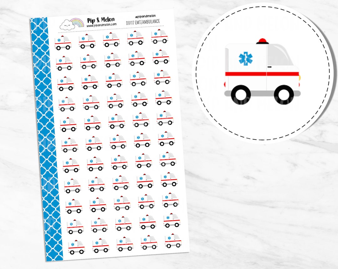 EMT Emergency Rescue Ambulance Vehicle Sticker for Planners, Calendars ...