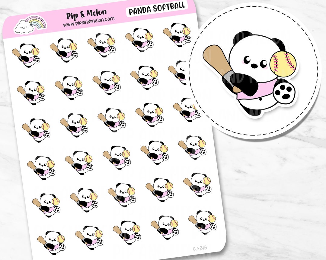 Panda Bear Softball Sticker, Doodles, Softball Practice, Softball Game ...