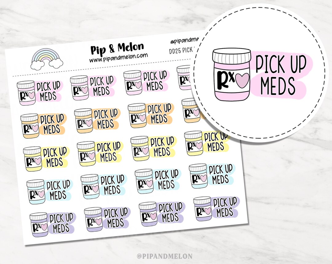 Pick up Prescription Medication Stickers, Pharmacy Meds Order Refill ...
