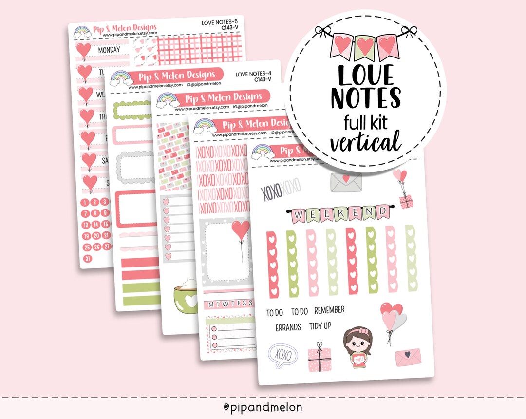 KIT-143 VERTICAL // Love Notes Vertical Kit Weekly Planner Sticker Kit ...