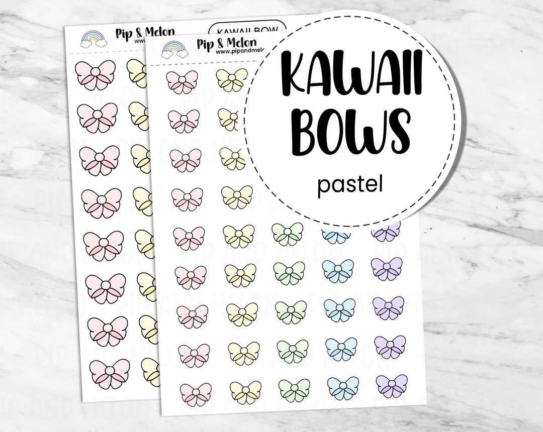 Kawaii Bows Stickers, Doodle Sticker for Planners, Hobonichi, Vertical ...