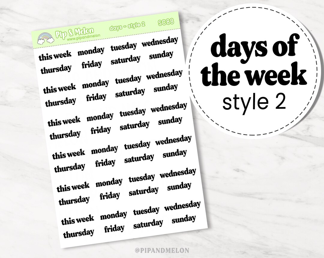 Days of the Week Script Planner Sticker Style 2 Functional - Etsy