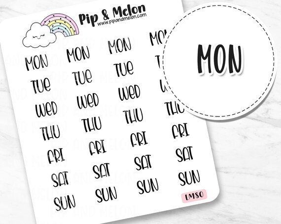 Days of the Week Abbreviated Word Text Planner Sticker - Etsy