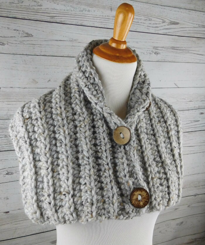 Chunky Button Cowl Gray Button Cowl Scarf Crochet Cowl - Etsy