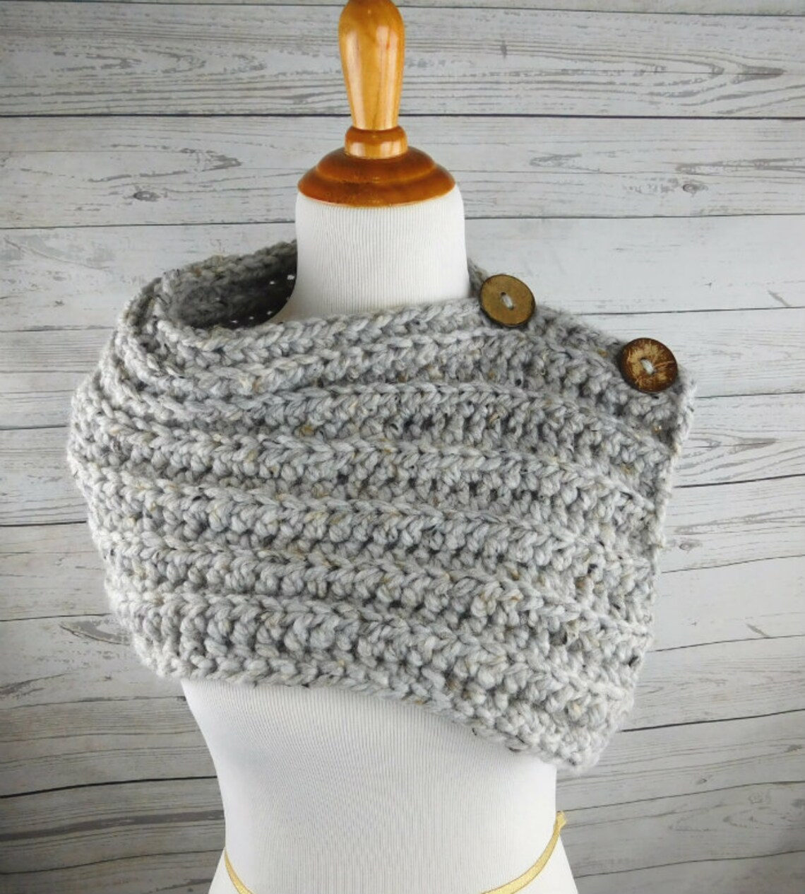 Chunky Button Cowl Gray Button Cowl Scarf Crochet Cowl - Etsy