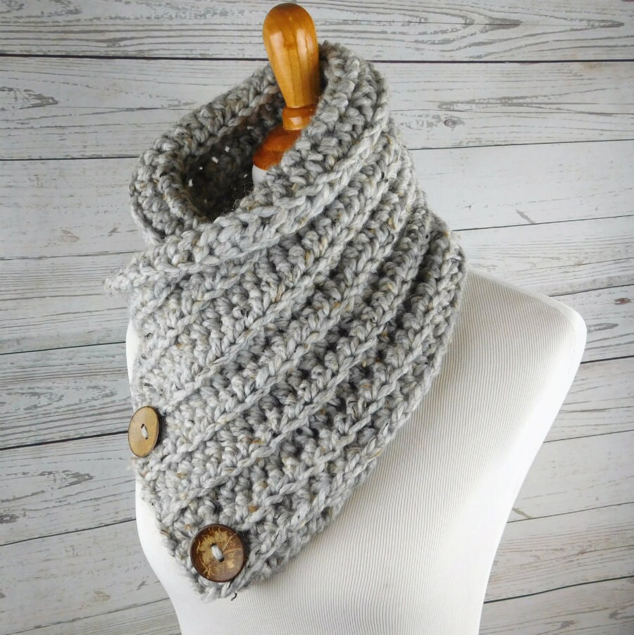 Chunky Button Cowl Gray Button Cowl Scarf Crochet Cowl - Etsy