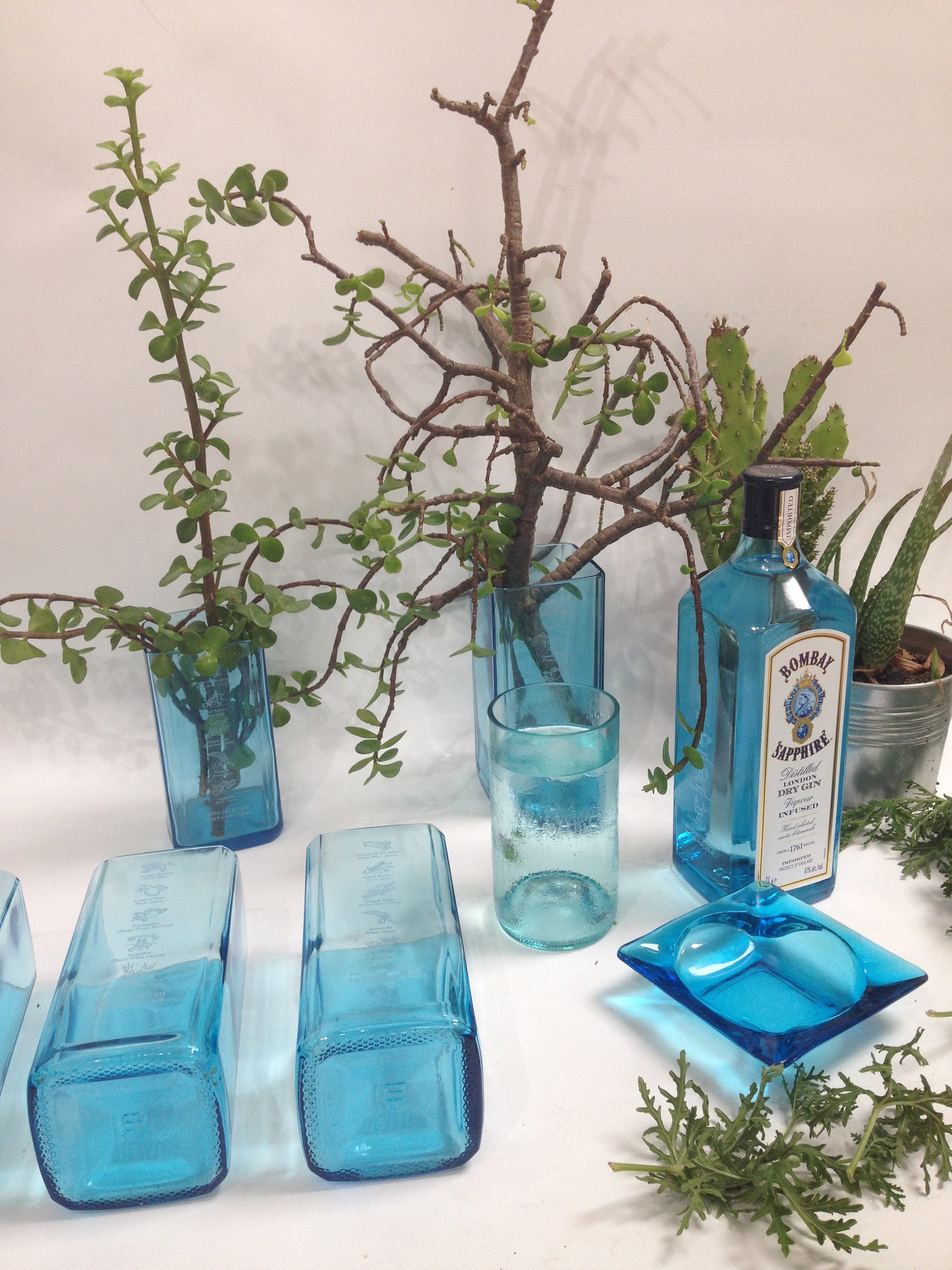 Bombay Saphire Blue Reclaimed Glass Vase - Etsy Australia
